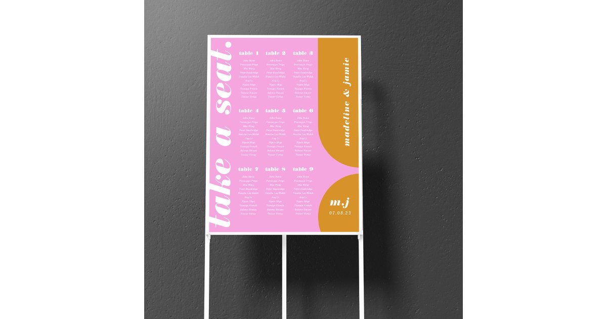 Take a Seat Pink Yellow Retro Style Seating Chart Foam Board | Zazzle