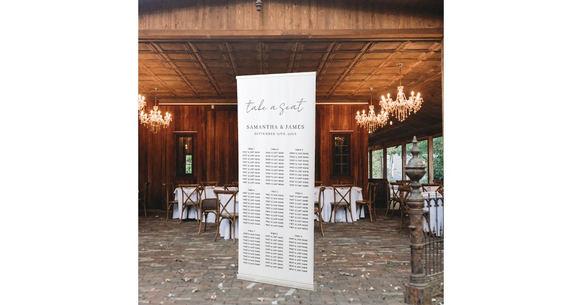 Take a Seat Stylish Wedding Seating Chart Retractable Banner | Zazzle