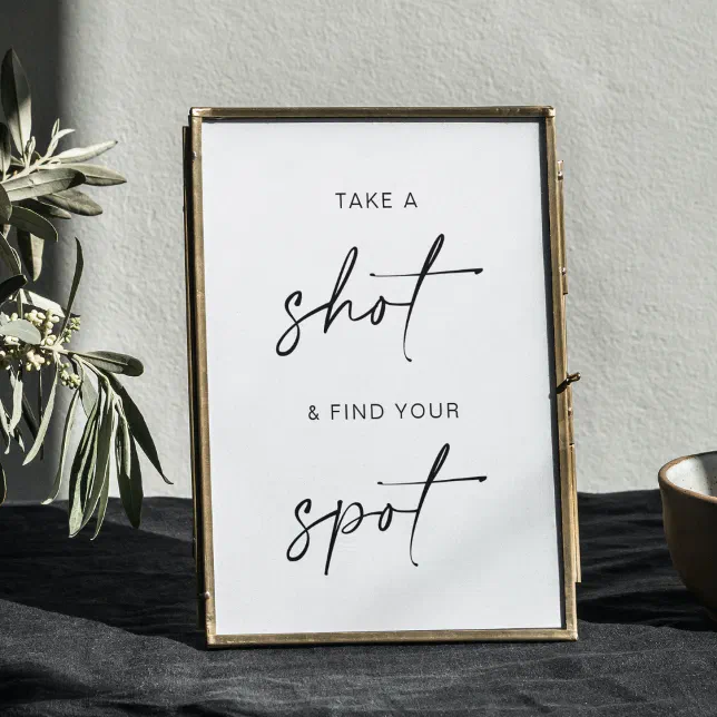 Take a Shot + Find Your Spot | Minimalist Wedding Poster | Zazzle