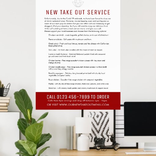 Take out emergency restaurant notice and new menu poster | Zazzle