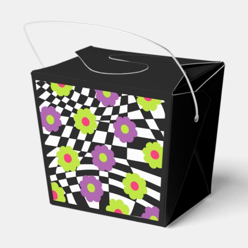 Take Out Party Favor Box With Checkers & Flowers | Zazzle