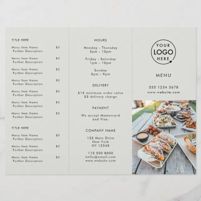Take out | Restaurant Gray Logo Photo Menu | Zazzle