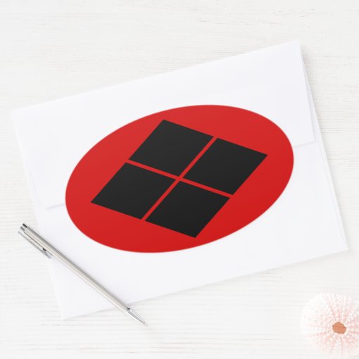 Takeda kamon Japanese samurai clan black on red Oval Sticker | Zazzle