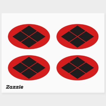 Takeda kamon Japanese samurai clan black on red Oval Sticker | Zazzle