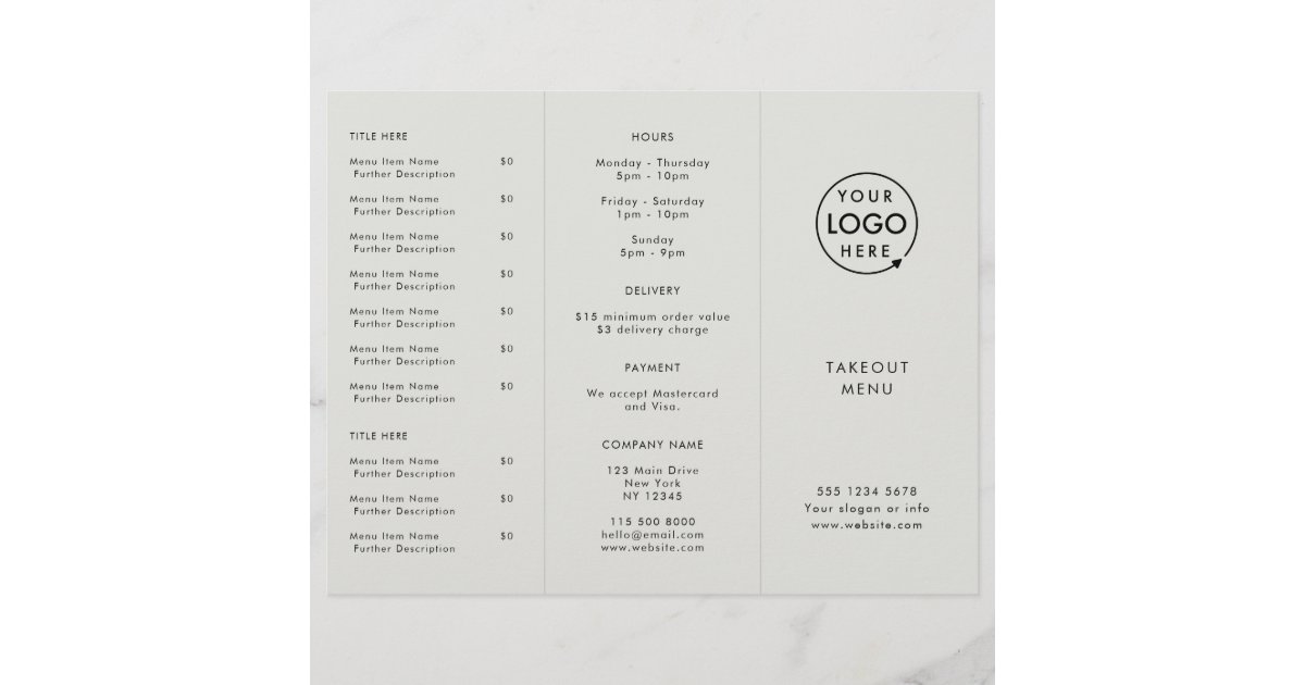 Takeout | Gray Logo Restaurant Takeaway Menu | Zazzle