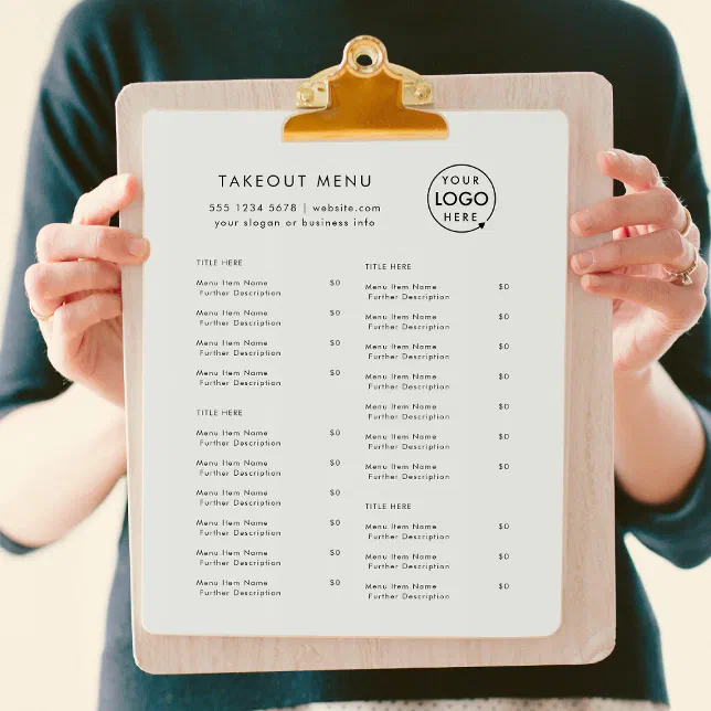 Takeout | Gray Logo Restaurant Takeaway Menu Flyer | Zazzle