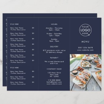 Takeout | Navy Blue Restaurant Photo Takeaway Menu | Zazzle