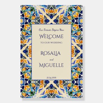 Talavera azulejo blue tile Mexican wedding welcome Foam Board | Zazzle