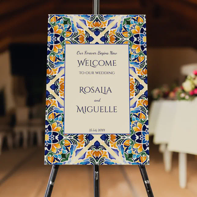 Talavera azulejo blue tile Mexican wedding welcome Foam Board | Zazzle