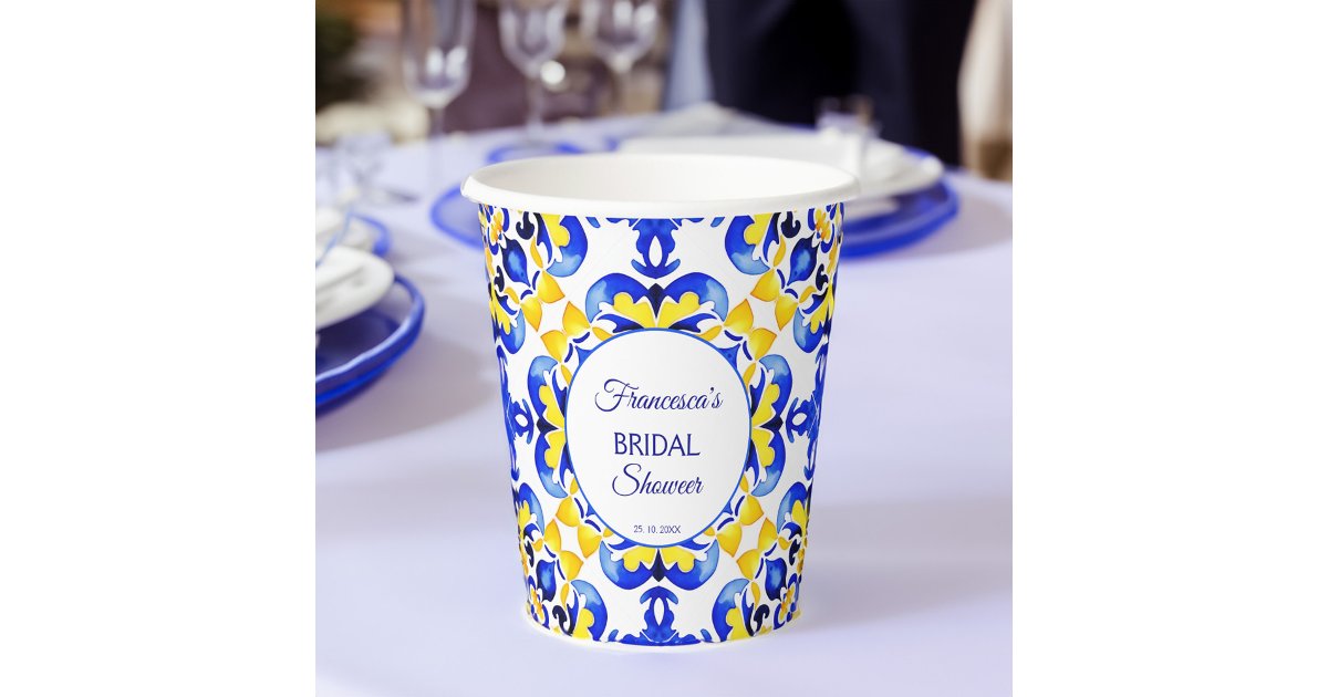Talavera azulejo blue tiles Mexican bridal shower Paper Cups | Zazzle