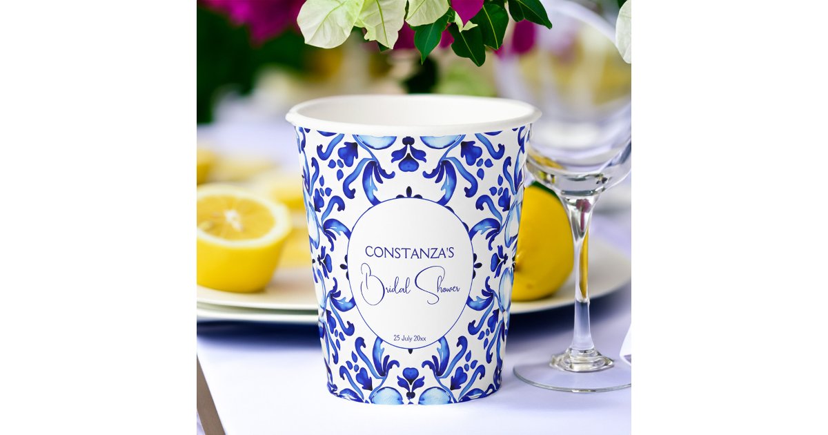 Talavera azulejo blue tiles Mexican bridal shower Paper Cups | Zazzle