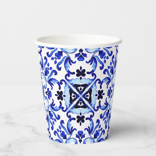 Talavera azulejo blue tiles Mexican bridal shower Paper Cups | Zazzle