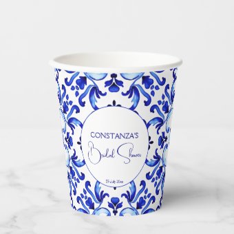 Talavera azulejo blue tiles Mexican bridal shower Paper Cups | Zazzle