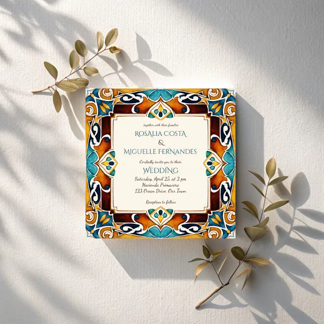 Talavera azulejo tile vintage Mexican wedding Invitation | Zazzle