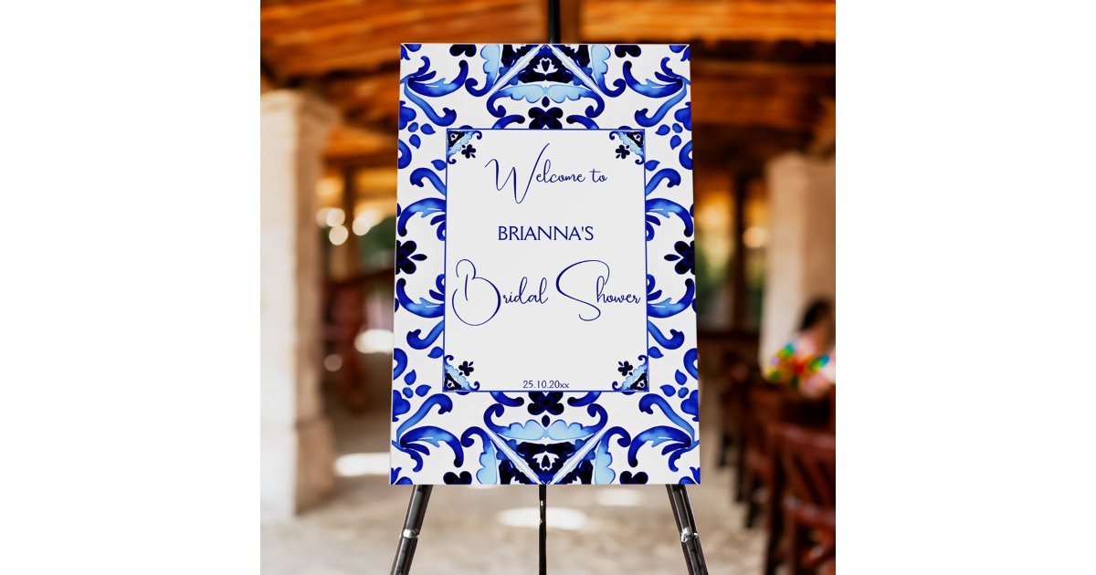 Talavera blue tiles Mexican bridal shower welcome Foam Board | Zazzle