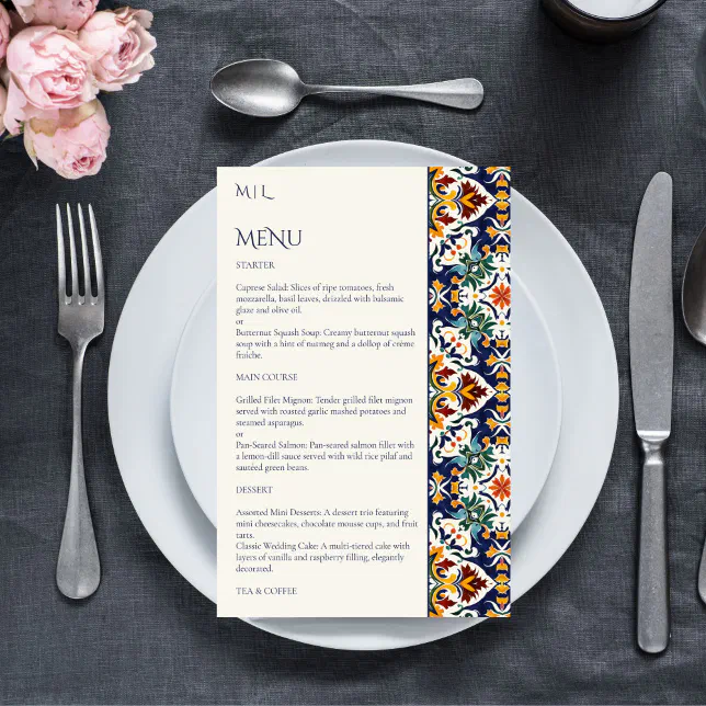 Talavera Fiesta Mexican Mediterranean theme menu | Zazzle
