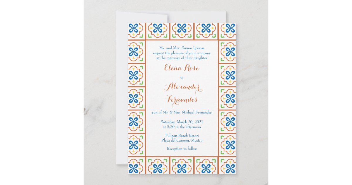 Talavera Spanish Tile Wedding Invitation | Zazzle