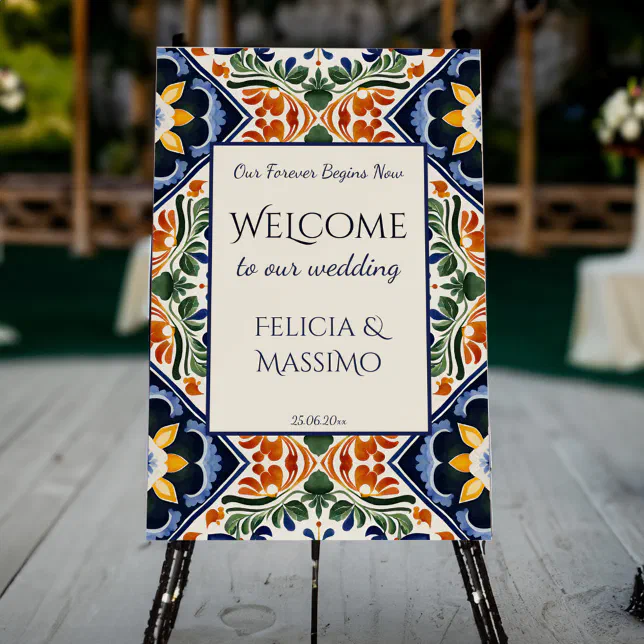 Talavera vintage Mexican wedding welcome sign | Zazzle