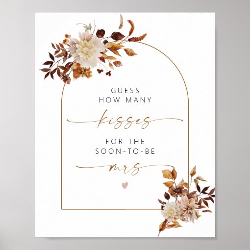 TALIA Boho Fall How Many Kisses Bridal Shower Poster | Zazzle