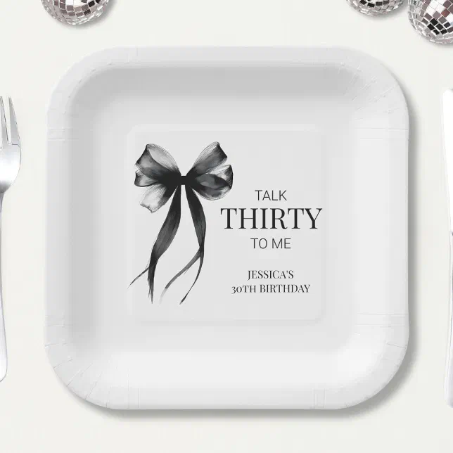 Talk Thirty to Me Black Chic 30th Birthday Party Paper Plates | Zazzle