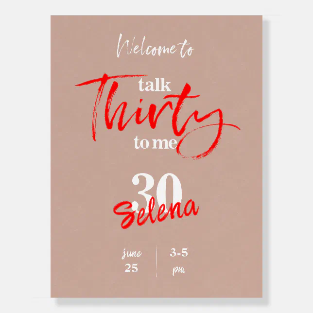 Talk Thirty To Me Red Birthday Welcome Sign | Zazzle