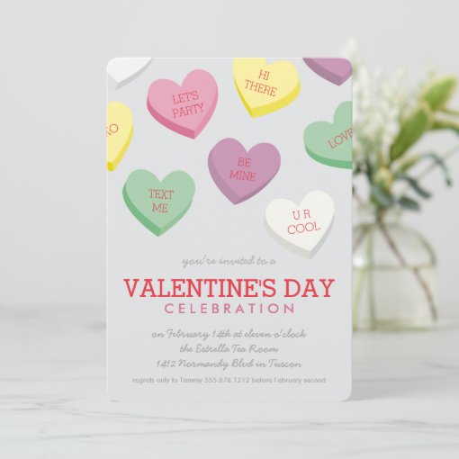 Talking Candy Heart Valentine Day Party Invitation | Zazzle