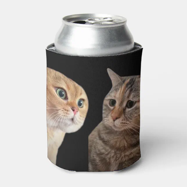 Talking Cats Meme Double Sided Black Can Cooler | Zazzle