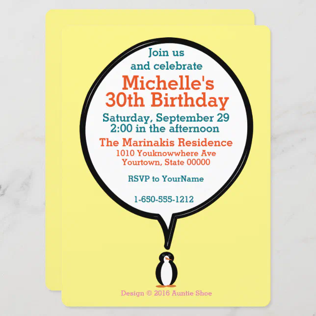 Talking Ms. Penguin in Her Birthday Suit Invitation | Zazzle