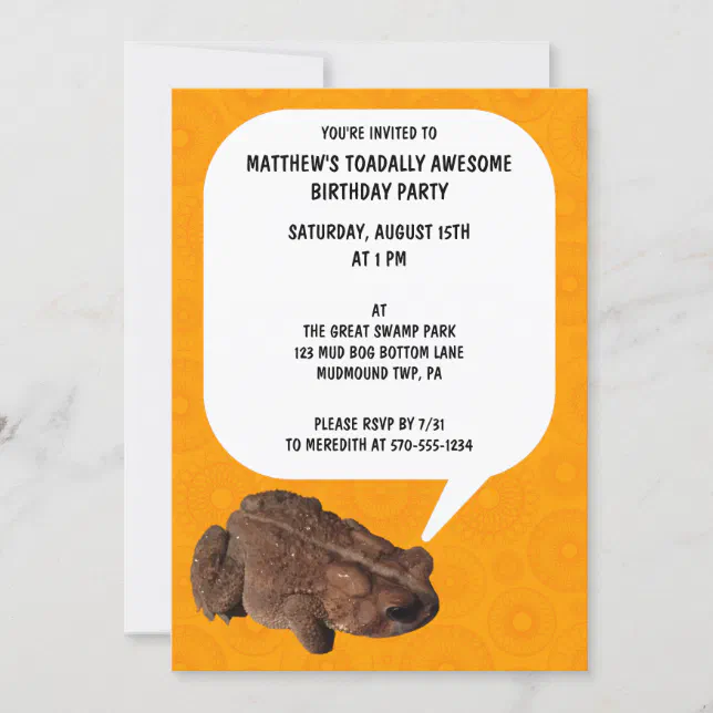 Talking Toad Toadally Awesome Birthday Party Invitation | Zazzle