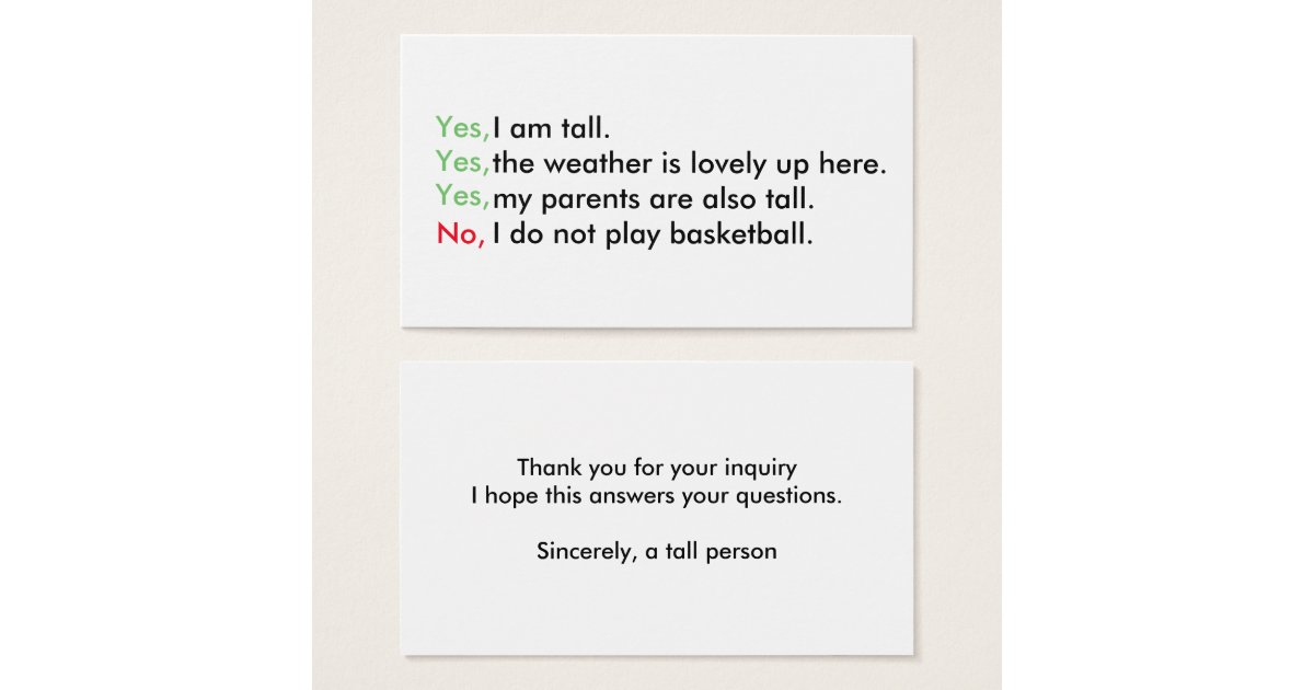 Tall person business cards | Zazzle.com