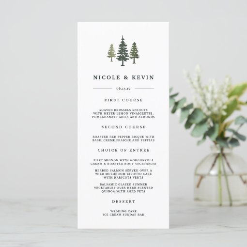 Tall Pines Wedding Menu Card | Zazzle