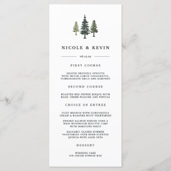 Tall Pines Wedding Menu Card | Zazzle