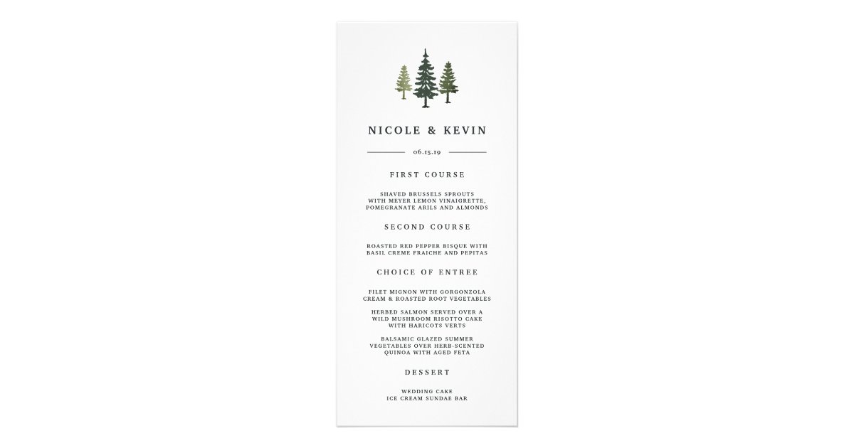 Tall Pines Wedding Menu Card | Zazzle.com
