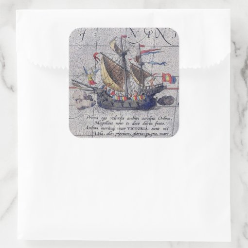 Tall Ship and Map of Pacific Ocean Square Sticker | Zazzle