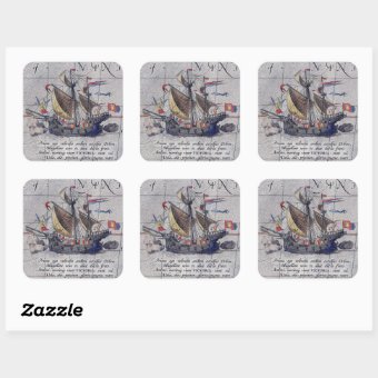 Tall Ship and Map of Pacific Ocean Square Sticker | Zazzle
