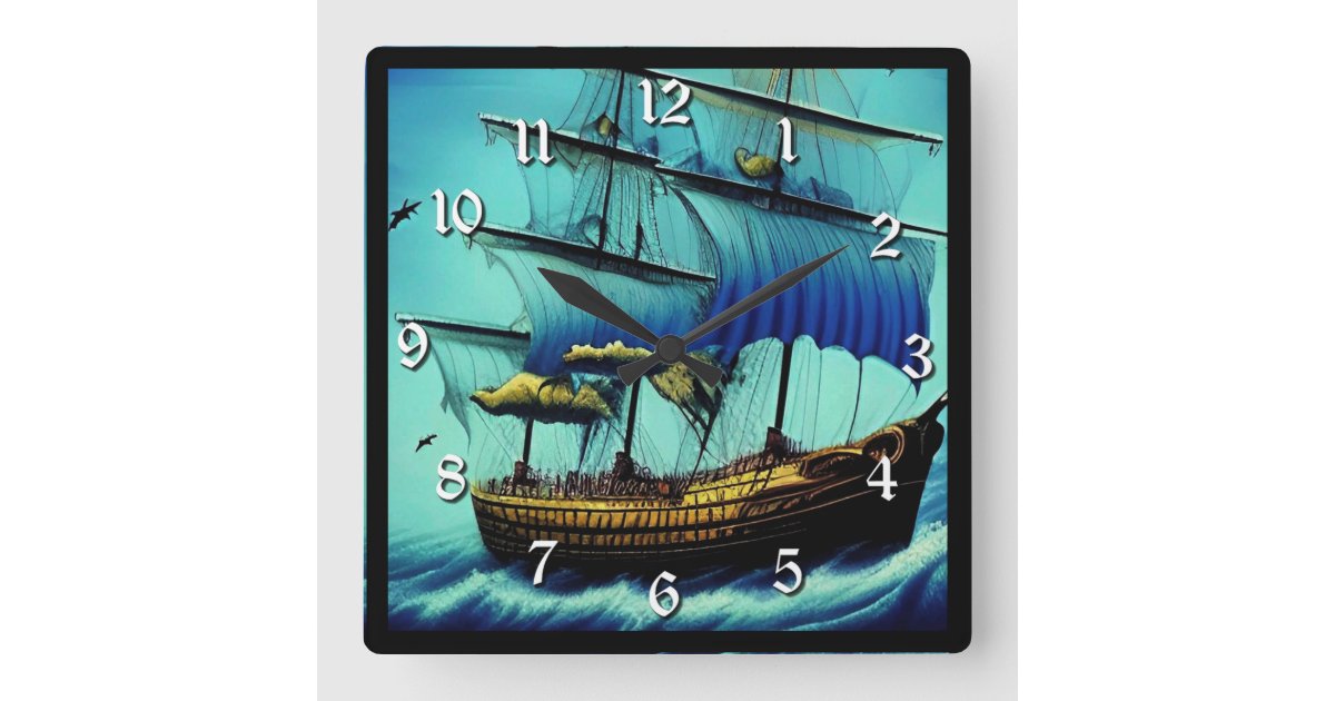 Tall Ship Nautical Square Wall Clock | Zazzle