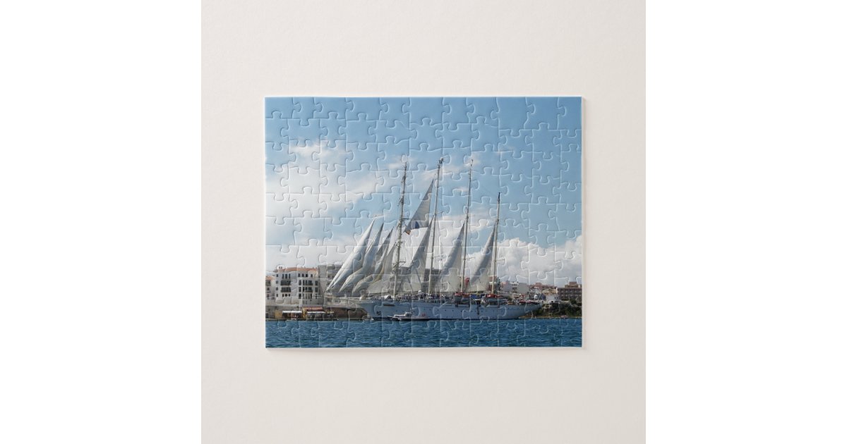 Tall Ship Sailing Out Of Harbor Jigsaw Puzzle | Zazzle