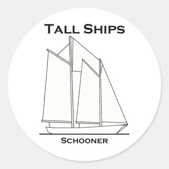 Tall Ships Gaff-Rigged Schooner (sail plan) Classic Round Sticker | Zazzle