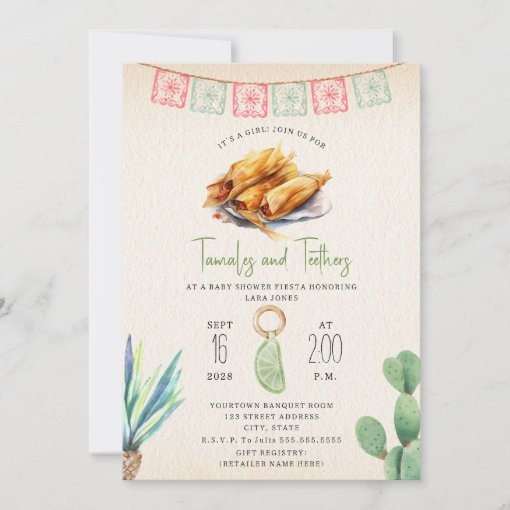 Tamales & Teethers Girl Baby Shower Fiesta Invitation | Zazzle