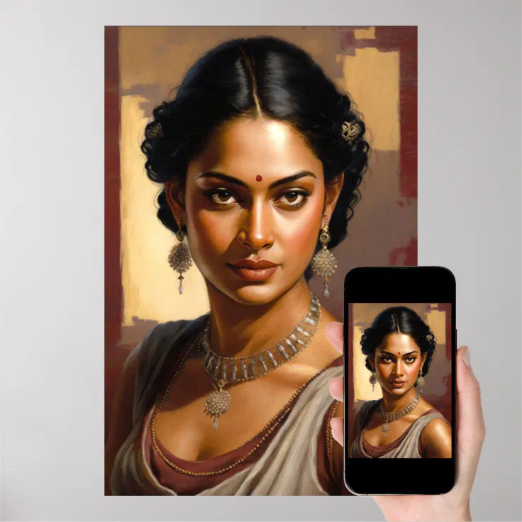 Tamil Indian Woman Portrait Oil Painting Poster | Zazzle
