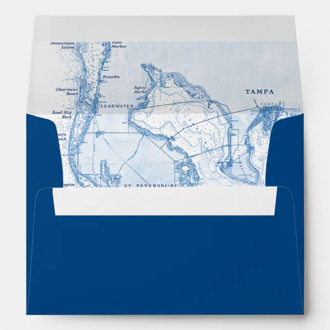 Tampa Bay Destination Wedding Map Navy Blue Envelope | Zazzle