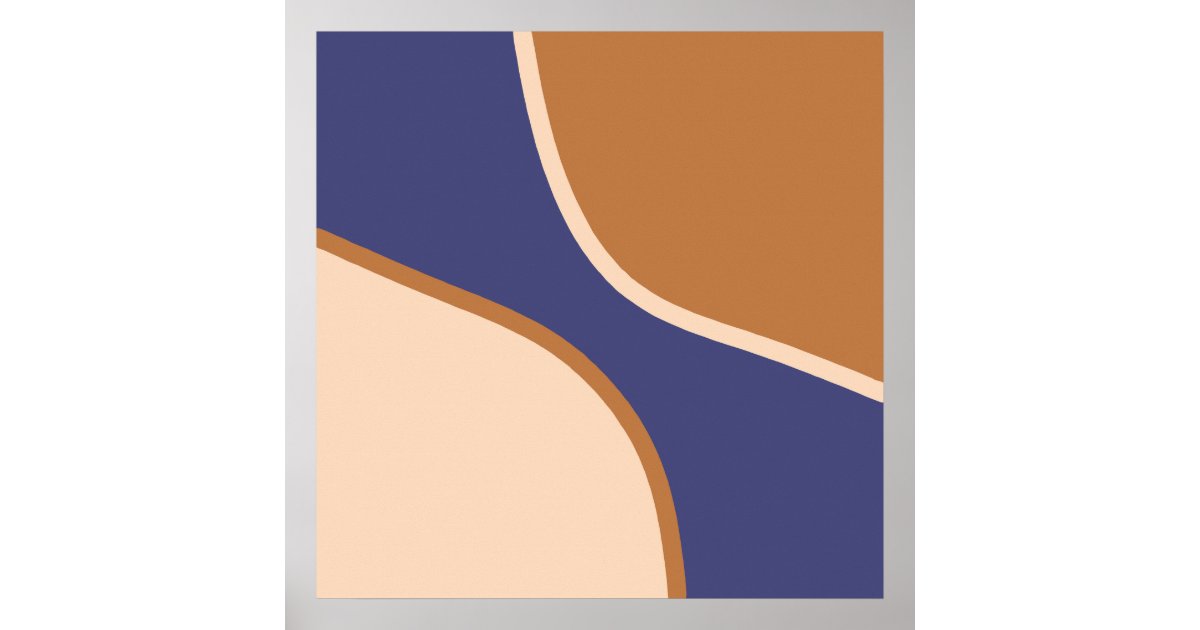 Tan and Blue Minimalist Swirl Shapes and Edges Poster | Zazzle