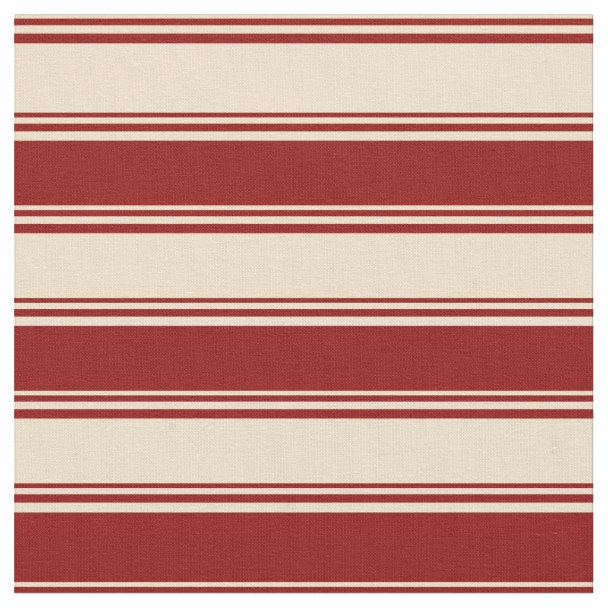 Tan & Dark Red Lined Pattern Fabric | Zazzle