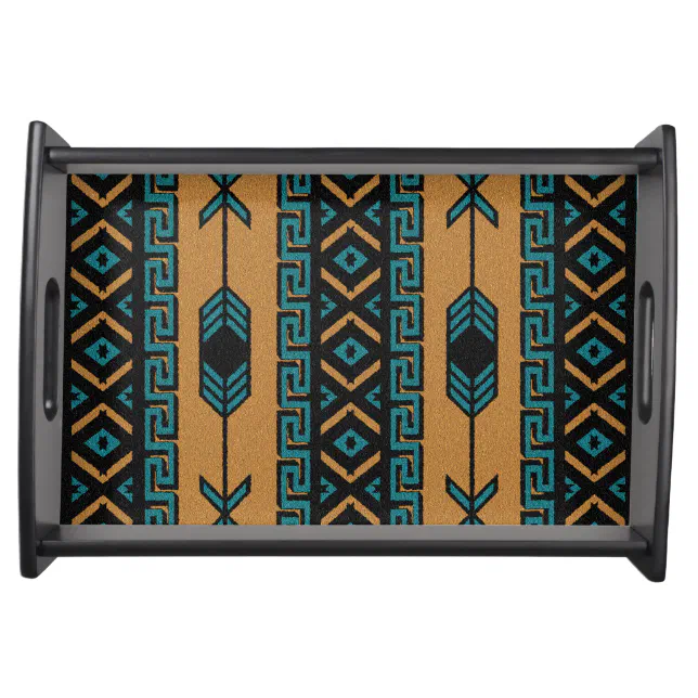 Tan And Turquoise Aztec Pattern Southwestern Serving Tray | Zazzle