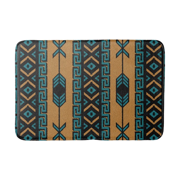 Tan And Turquoise Southwest Aztec Pattern Bathroom Mat | Zazzle