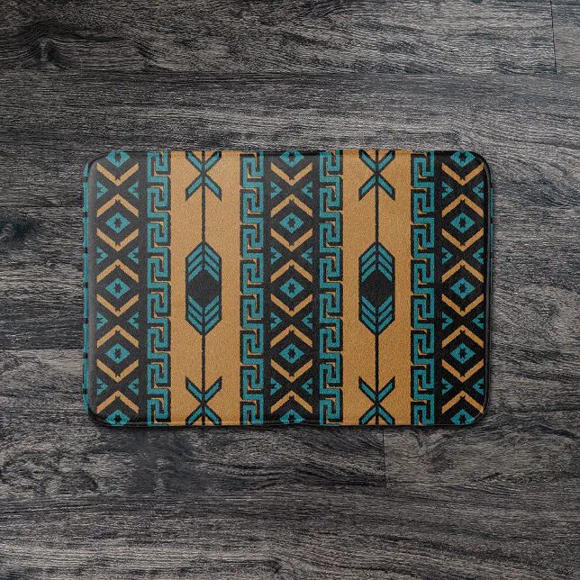 Tan And Turquoise Southwest Aztec Pattern Bathroom Mat | Zazzle