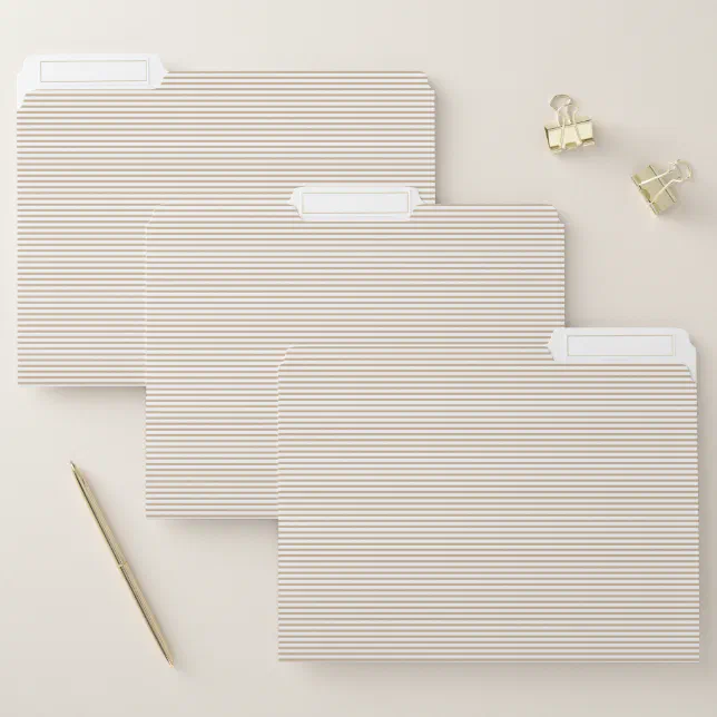 Tan Beige Stripe File Folders | Zazzle