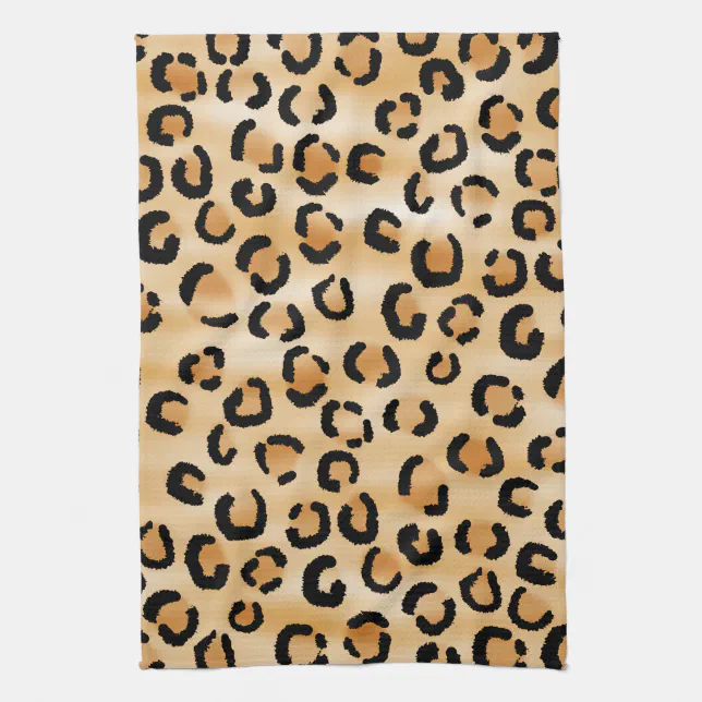 Tan, Black and Brown Leopard Print Pattern. Kitchen Towel | Zazzle