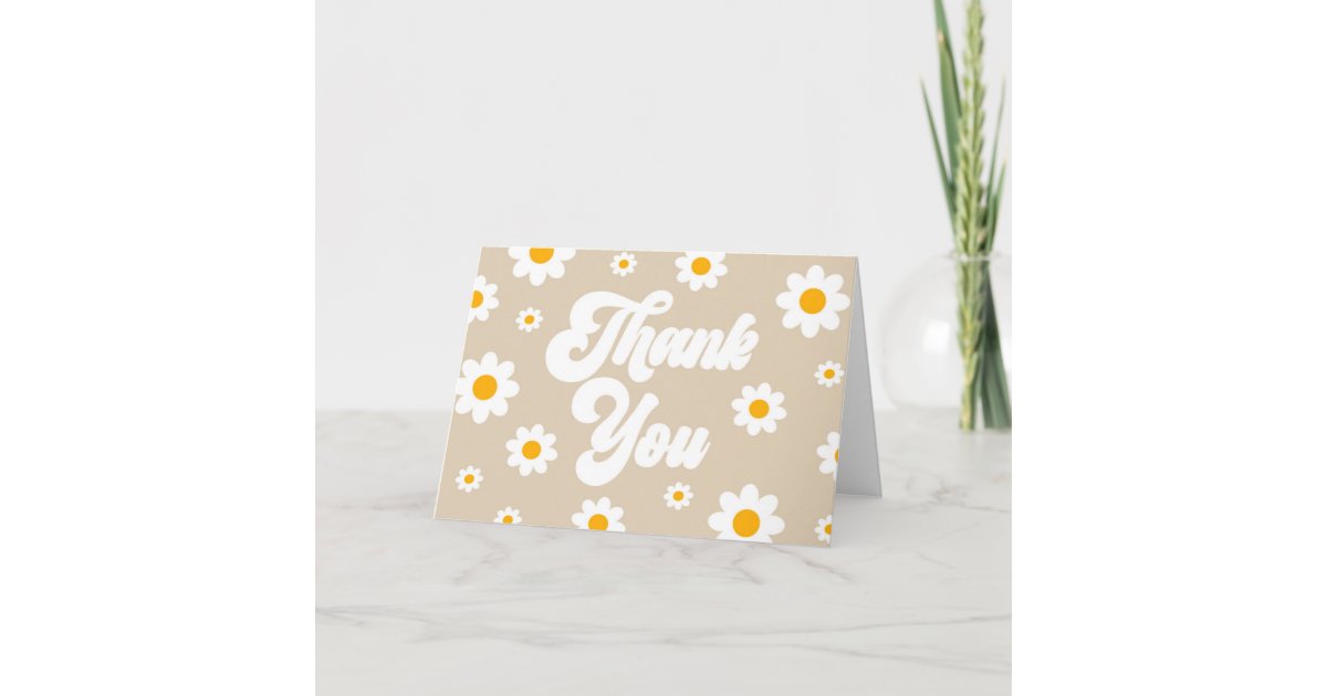 Tan Brown Retro Daisy Flower Party Thank You Card | Zazzle