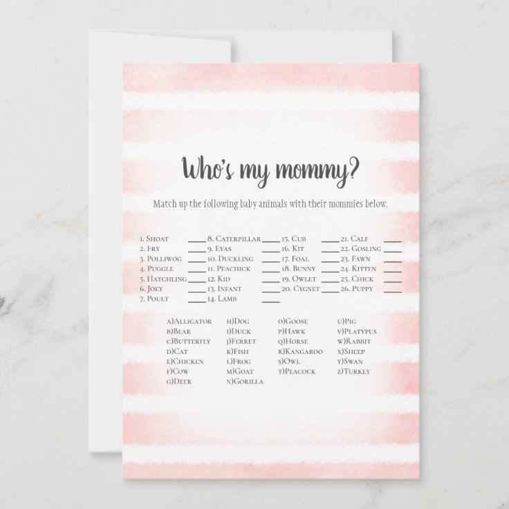 Tan Bunny Pink Who's My Mommy Baby Shower Game Invitation | Zazzle